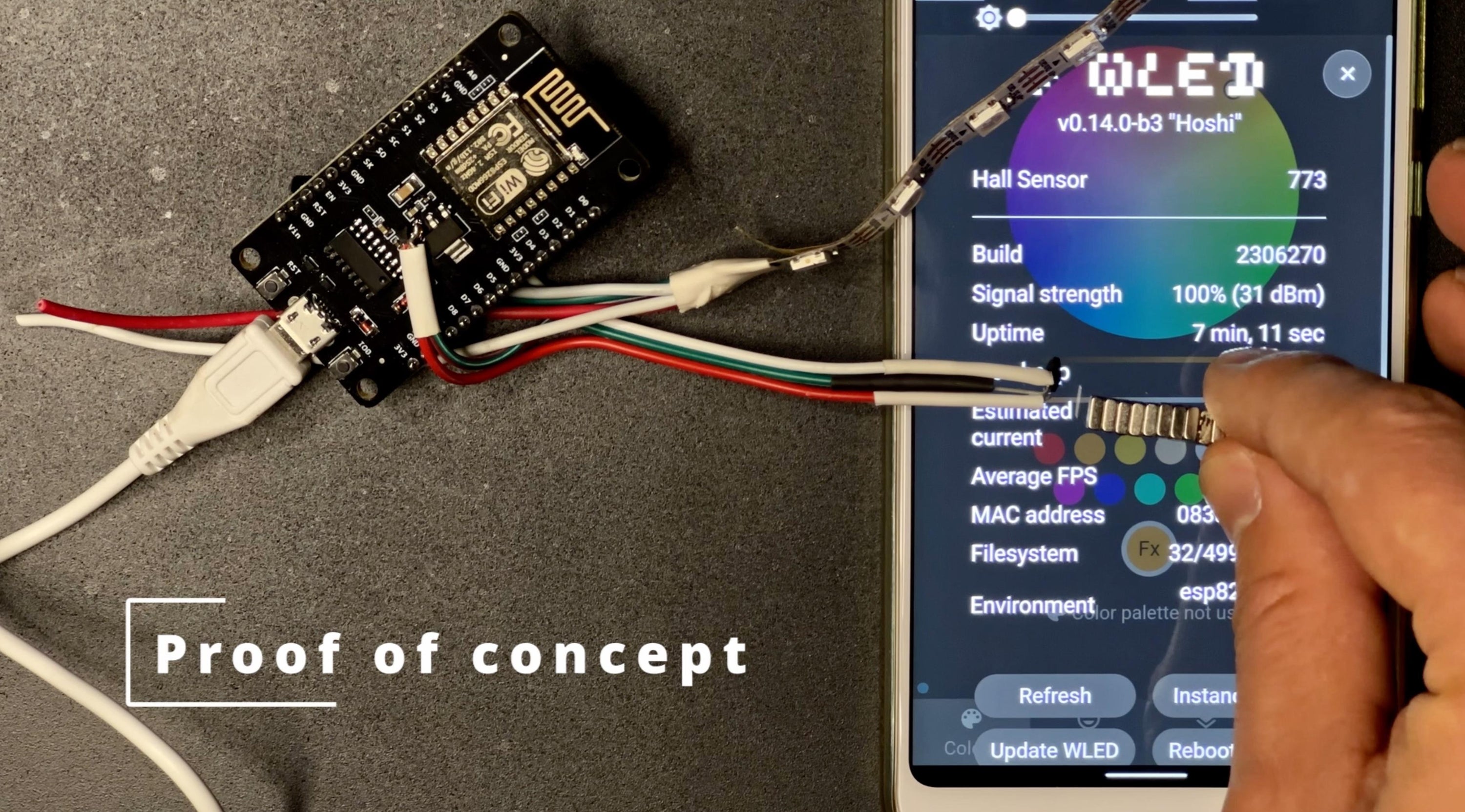 Wooden Desk Lamp with Levitating Dimmer and WS2812b Addressable LED Strip Controlled by Esp8266
