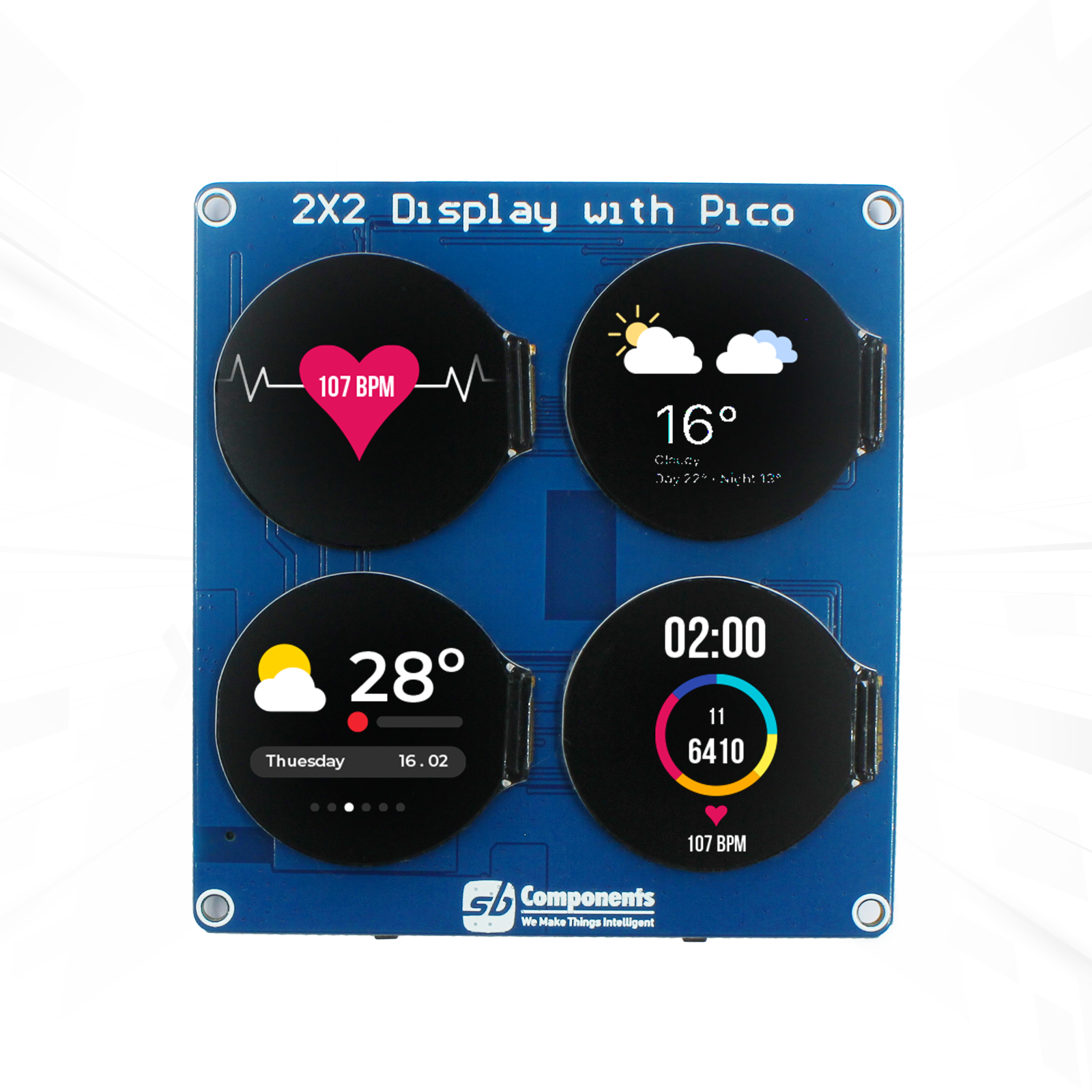 2x2 Quad Display Board | 1.28" Round Display | 1.54" Square Display